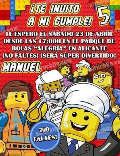Invitación cumpleaños Lego #04 | Digital Imprimible Piruchita