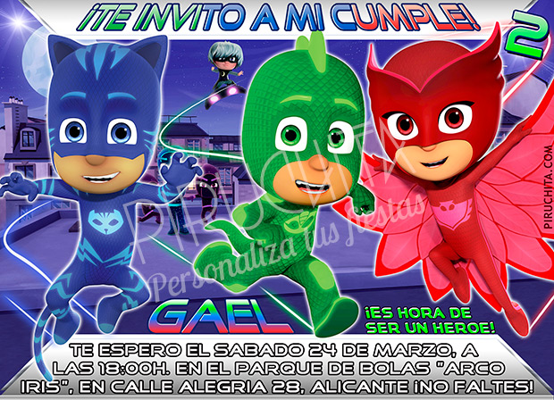 Invitación cumpleaños PJ Masks #03 | Digital Imprimible Piruchita