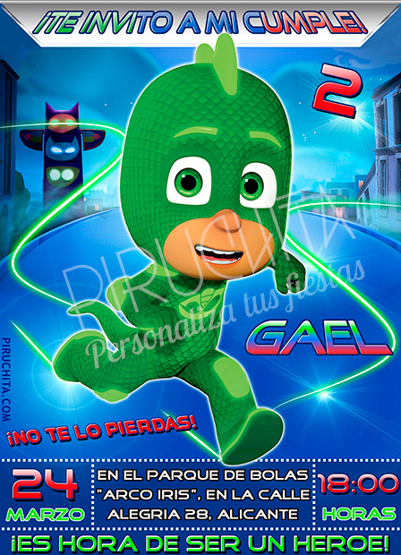 Invitación cumpleaños PJ Masks #04 | Digital Imprimible Piruchita