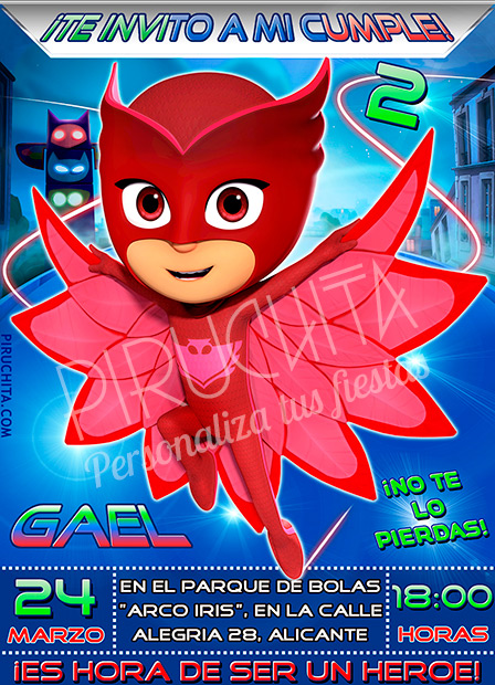 Invitación cumpleaños PJ Masks #05 | Digital Imprimible Piruchita