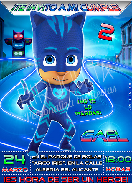 Invitación cumpleaños PJ Masks #06 | Digital Imprimible Piruchita